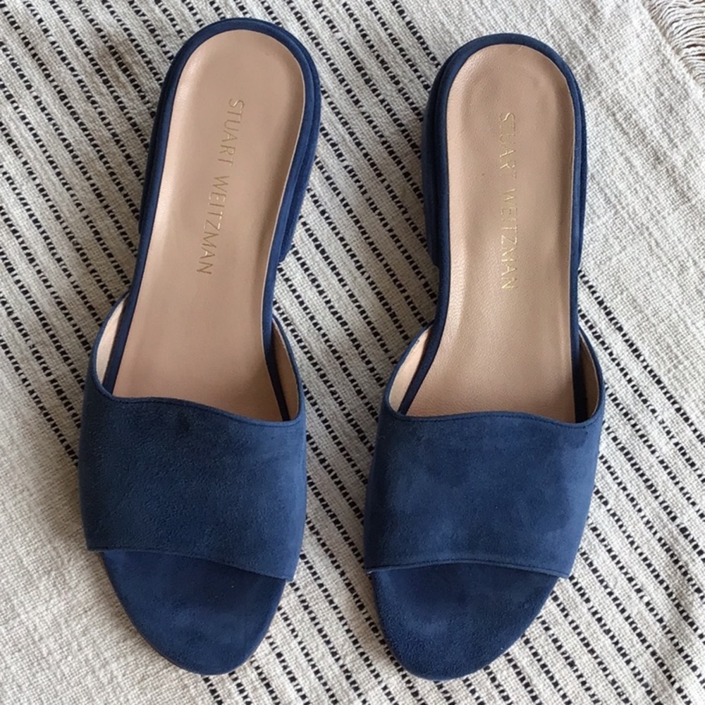 Stuart Weitzman Blue Suede Leather Slide Sandal, Made… - Gem